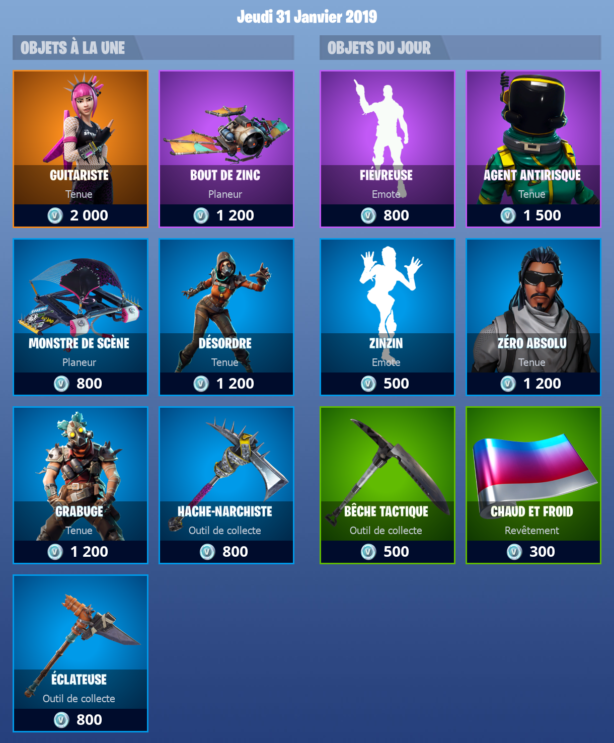 Boutique Fortnite du 31 janvier - Millenium