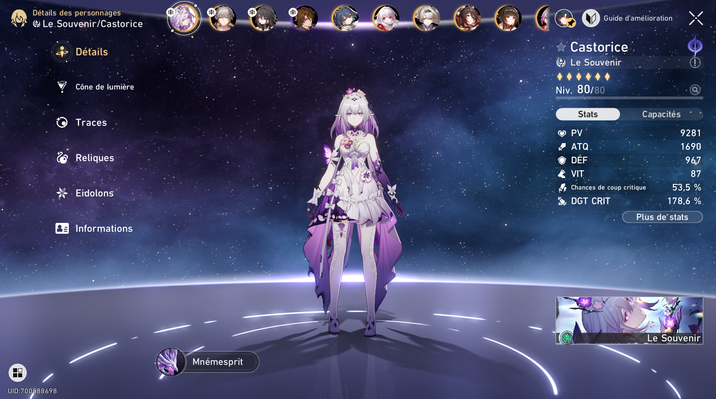 Castorice build Honkai Star Rail : team, cône, compétences, reliques ...