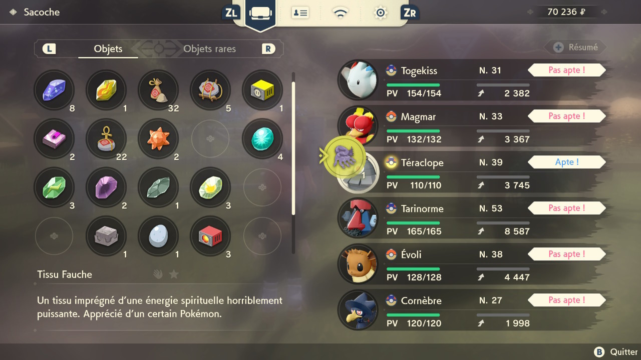 Tissu Fauche Pokémon Arceus : Où trouver cet objet d'évolution sur la ...