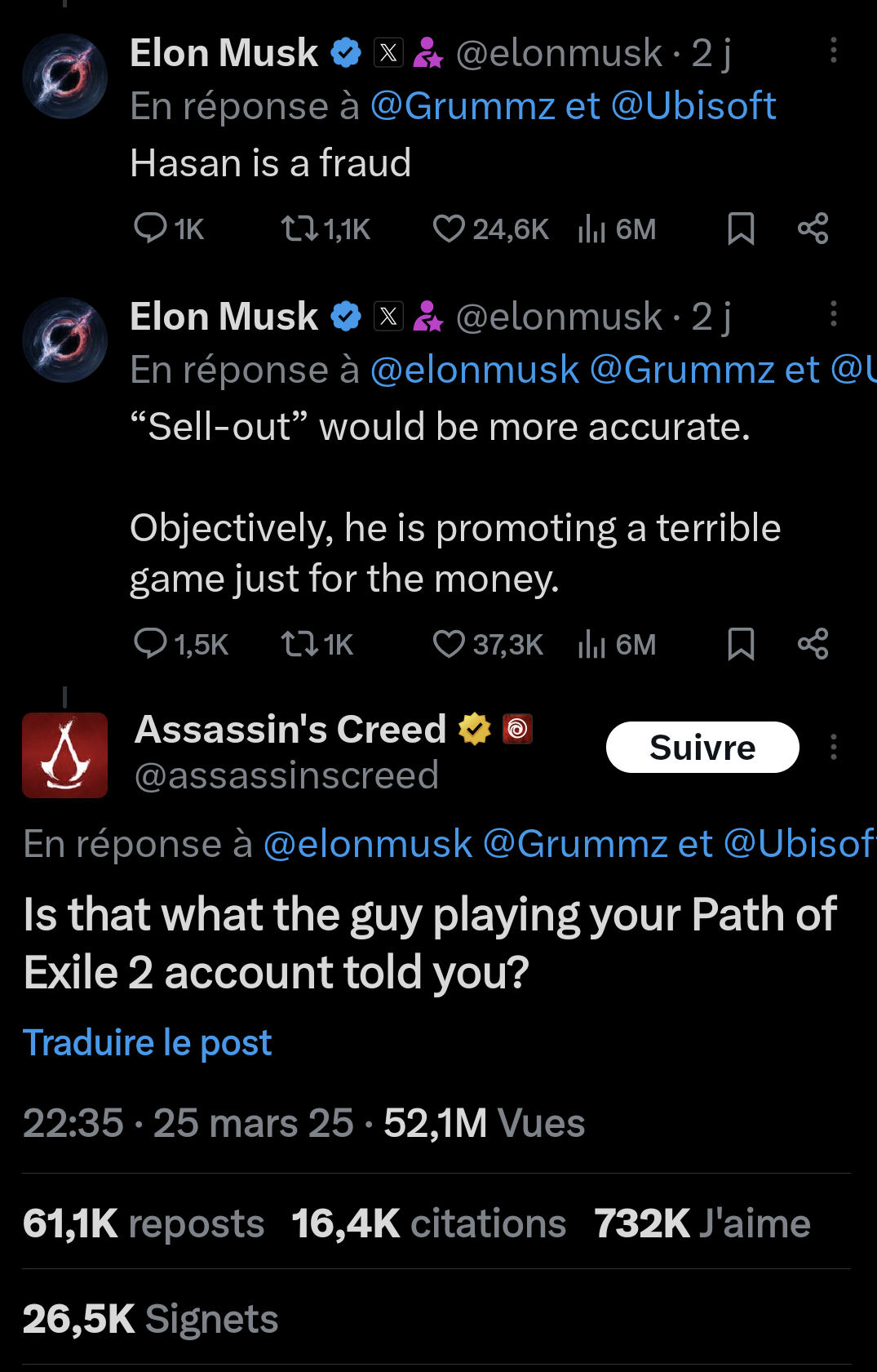 Elon Musk critique Assassin's Creed Shadows, Ubisoft lui répond de la ...