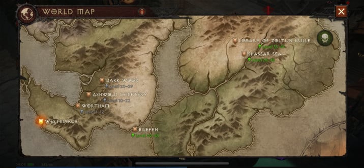 Carte du monde Diablo Immortal, Liste des zones, open World - Millenium