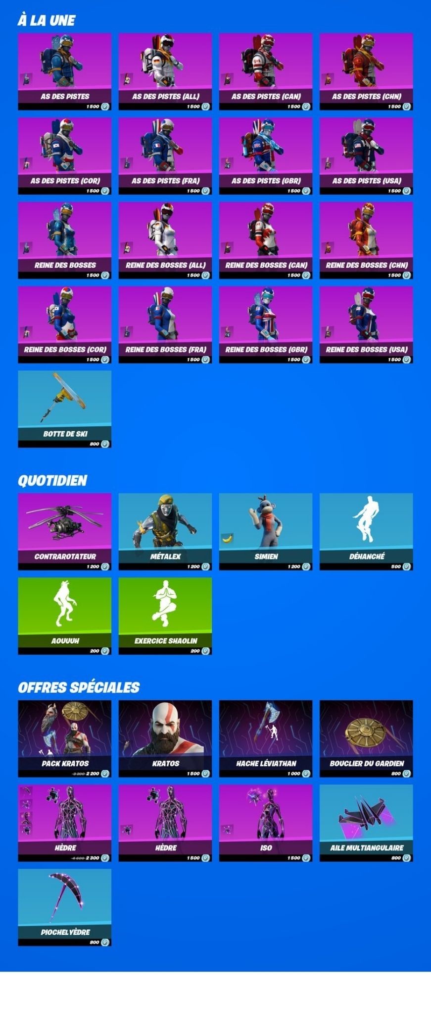 Fortnite : les skins de Ski dans la boutique du 8 janvier 2021 - Millenium