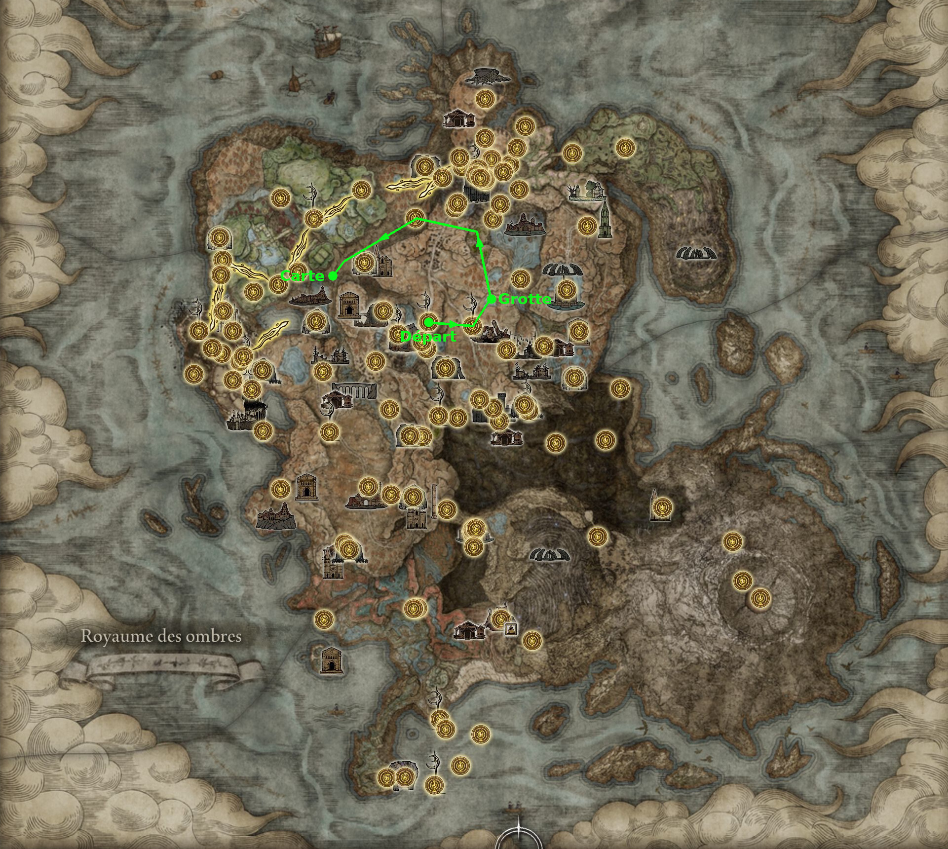Itinéraires à suivre sur la carte Elden Ring Shadow of the Erdtree ...
