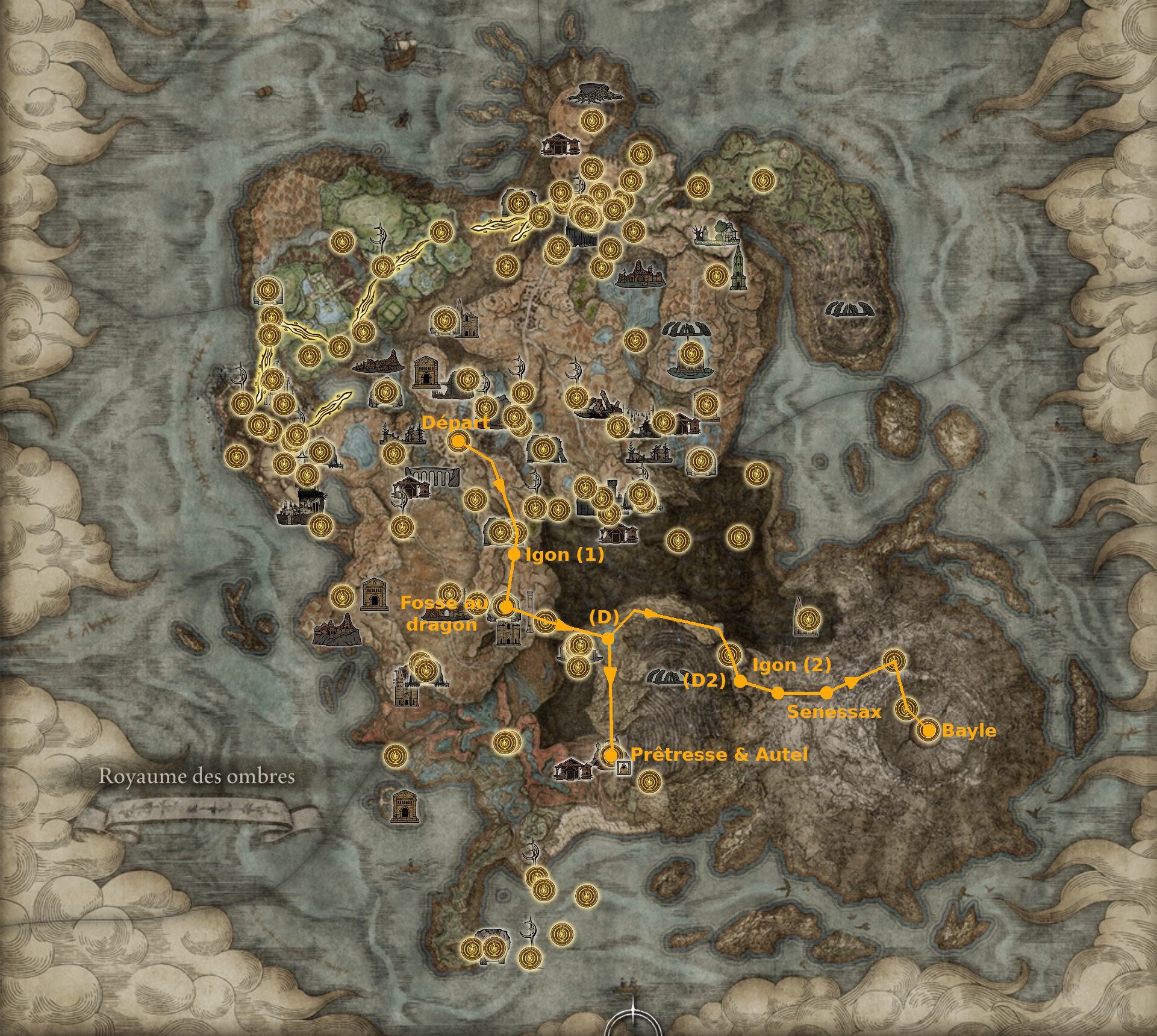 Itinéraires à suivre sur la carte Elden Ring Shadow of the Erdtree ...