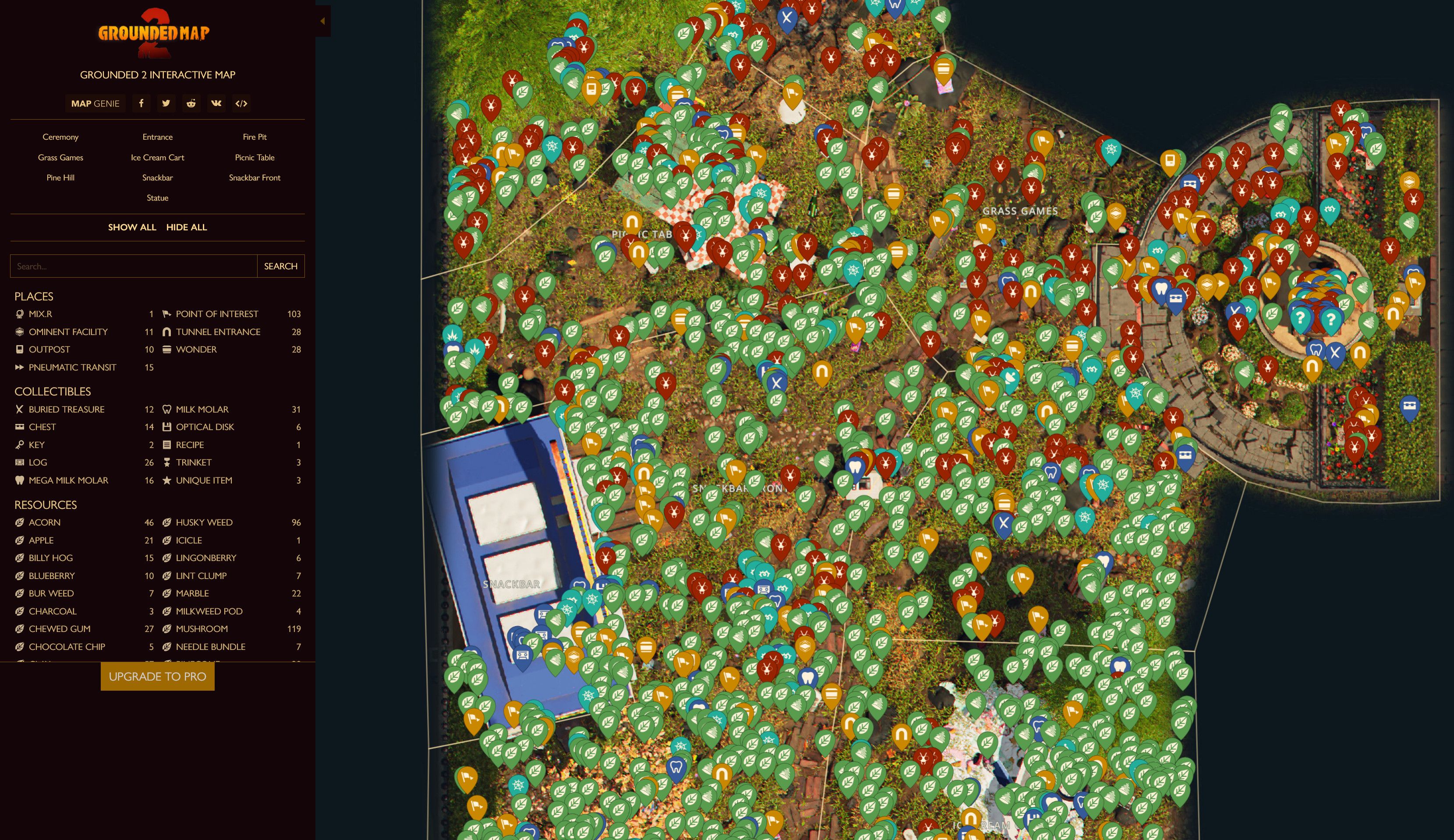 Carte interactive Grounded 2 : Où trouver les ressources, ennemis et collectibles dans le Parc ...