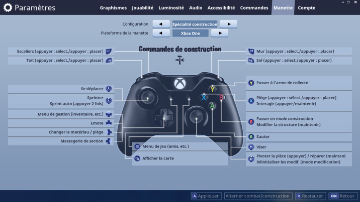 Fortnite : config manette Spécialité construction - Millenium