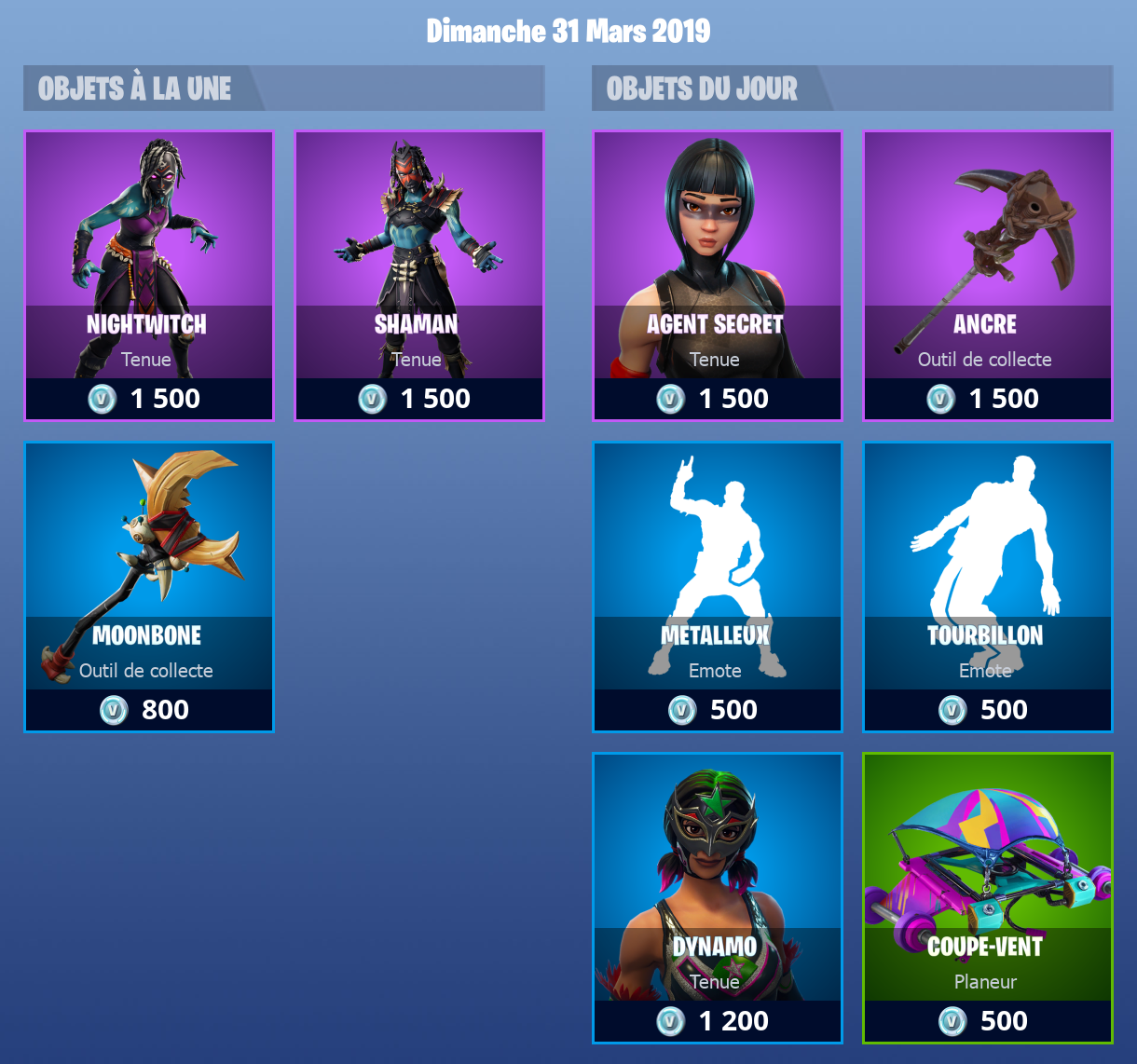 Boutique Fortnite du 31 mars - Millenium