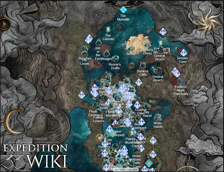 Carte interactive Clair Obscur Expedition 33 : Toutes les informations ...