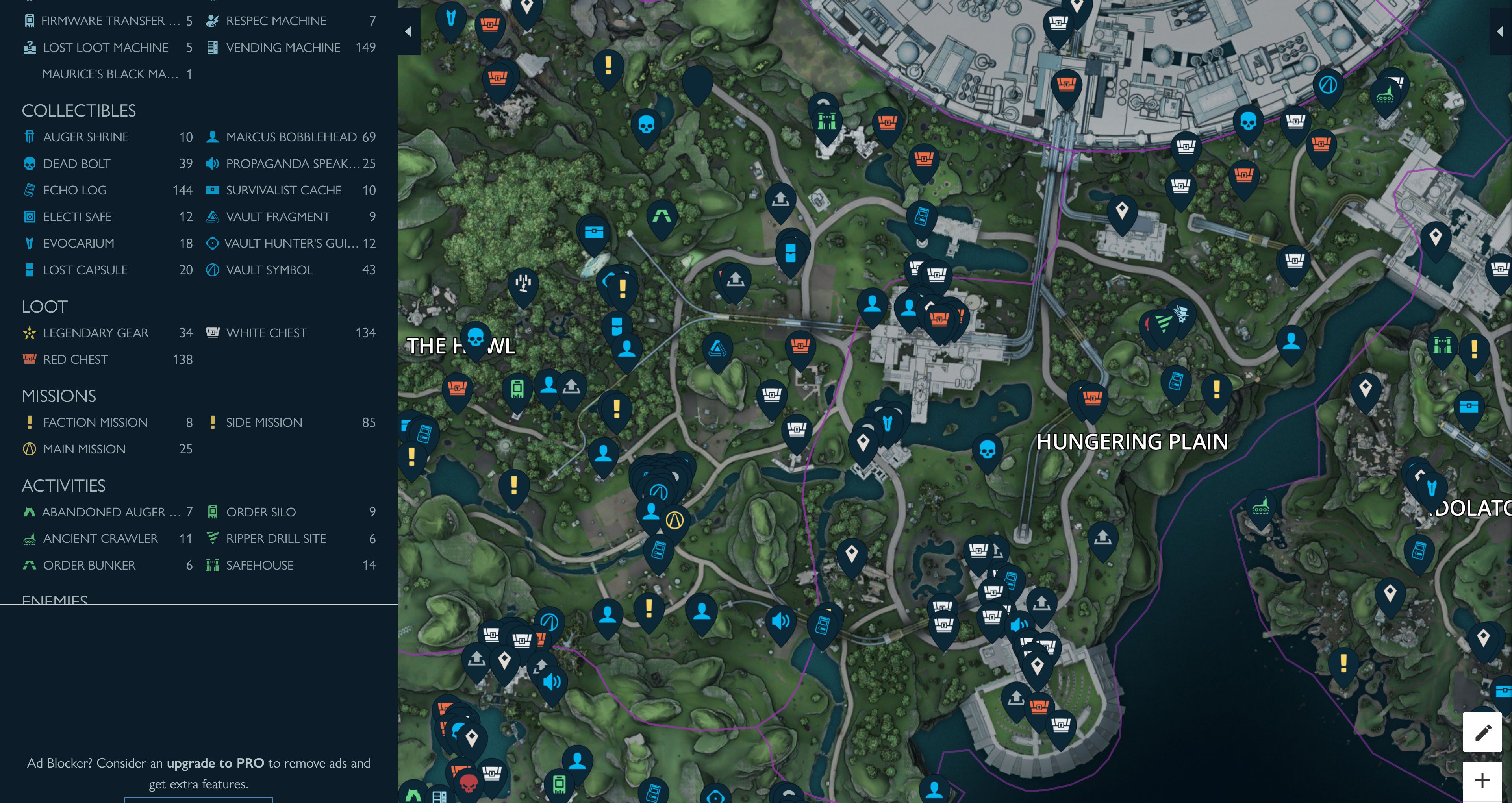 Carte interactive Borderlands 4 : Evocarium, Enregistrements Echo ...