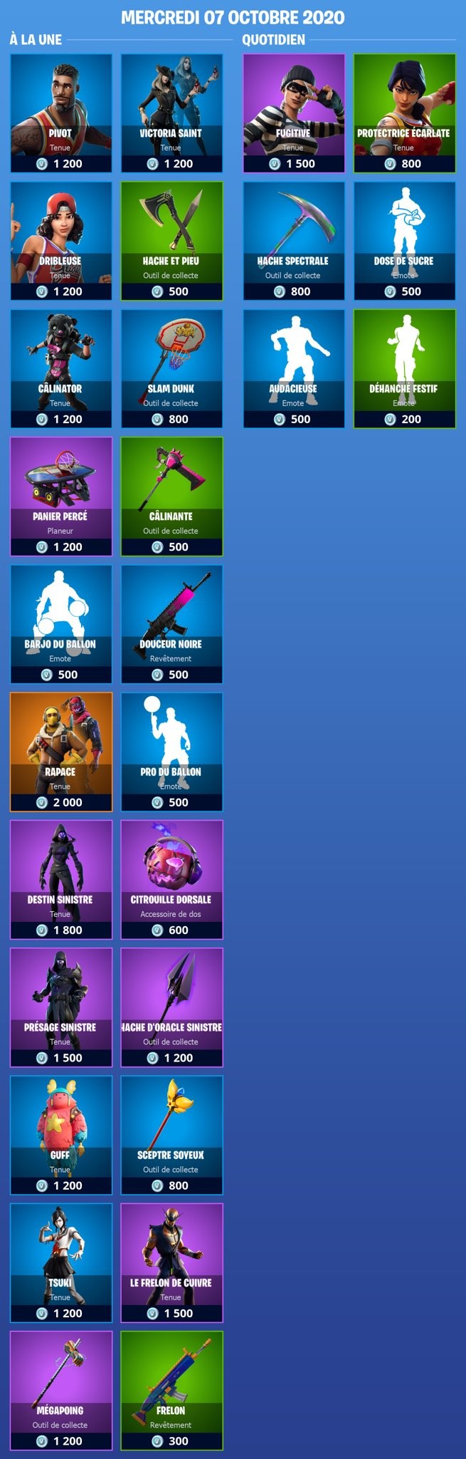 Fortnite : les skins Pivot et Dribleuse dans la boutique du 7 octobre ...