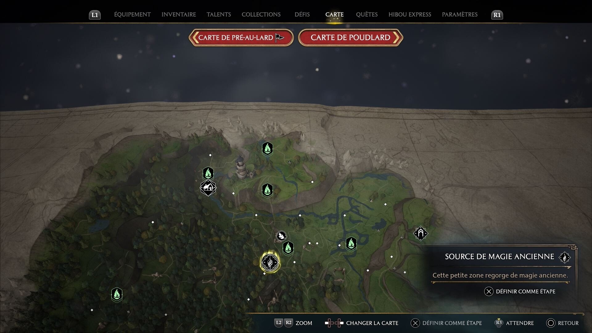 Source de Magie Ancienne Hogwarts Legacy : Emplacement des flammes pour ...