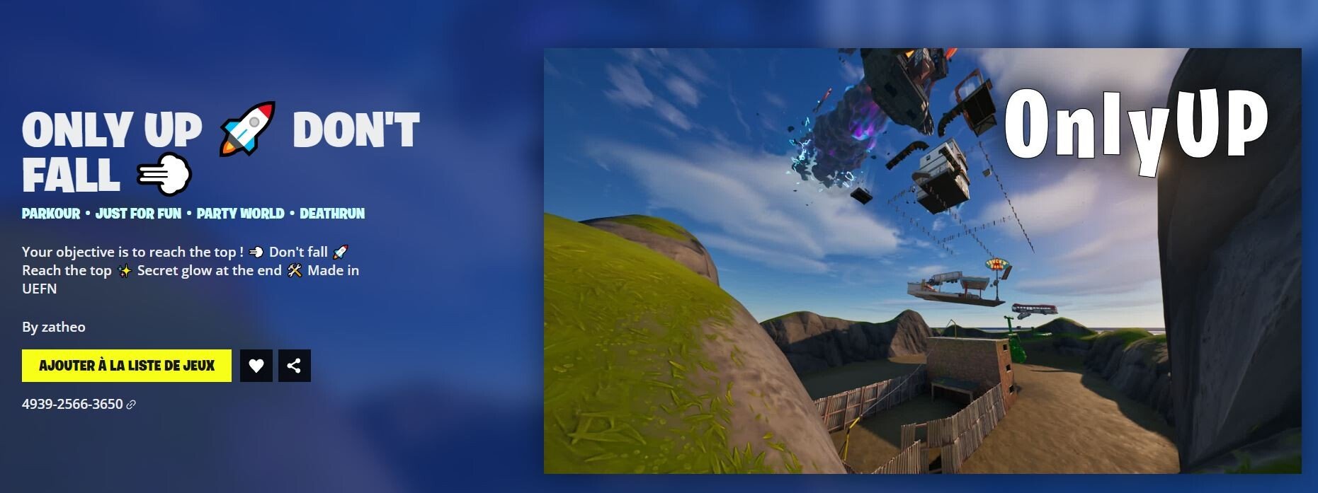 Code map Fortnite Only Up : comment jouer au nouveau mode à succès ...